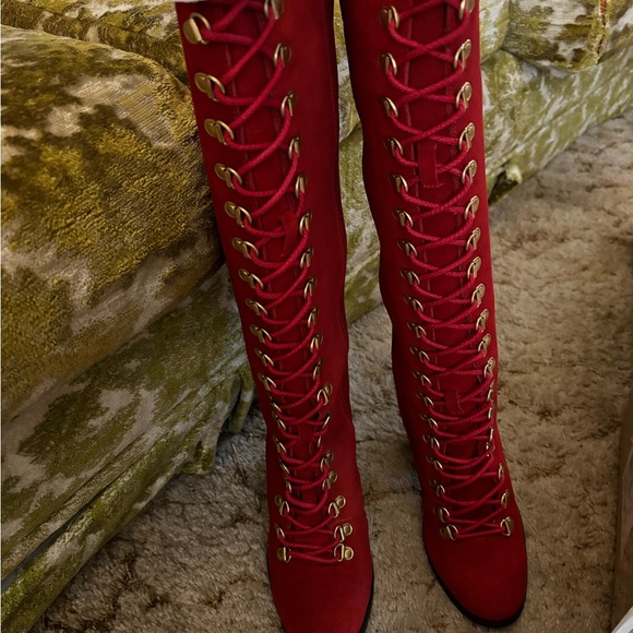Shoes | Red Lace Up Boots | Poshmark